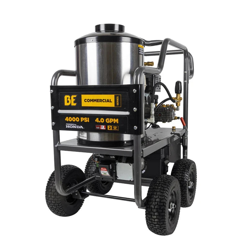 BE Power 4,000 PSI - 4.0 GPM Hot Water Pressure Washer with Honda GX39 ...